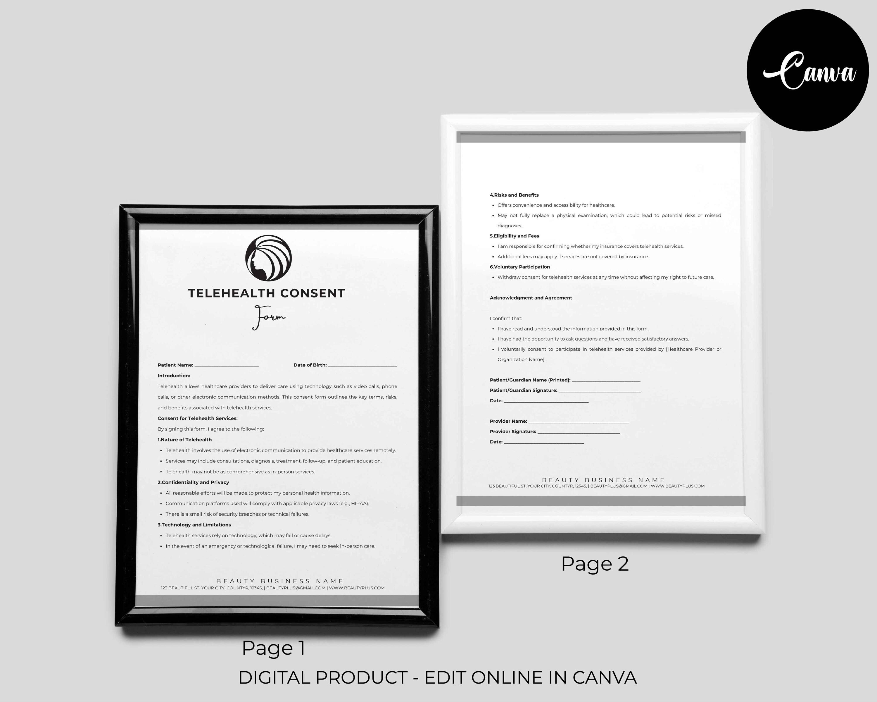 Telehealth Consent Form, Telemedicine Patient Intake, Virtual ...