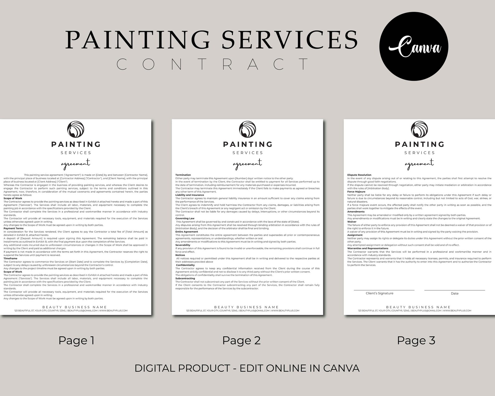 Professional Painting Contract Agreement, Residential Painting Service ...