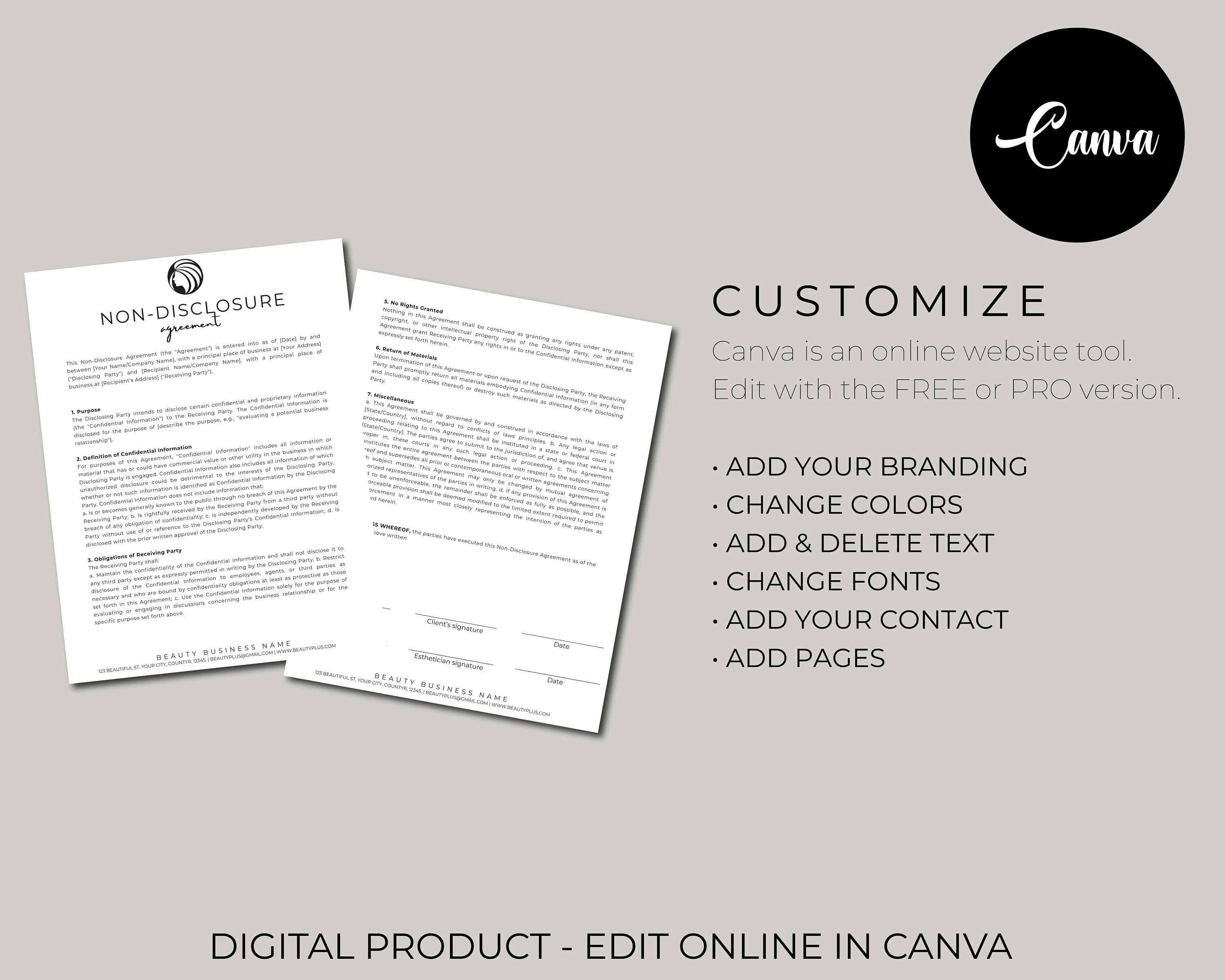Non-disclosure Agreement Template Editable, Confidential Disclosure ...