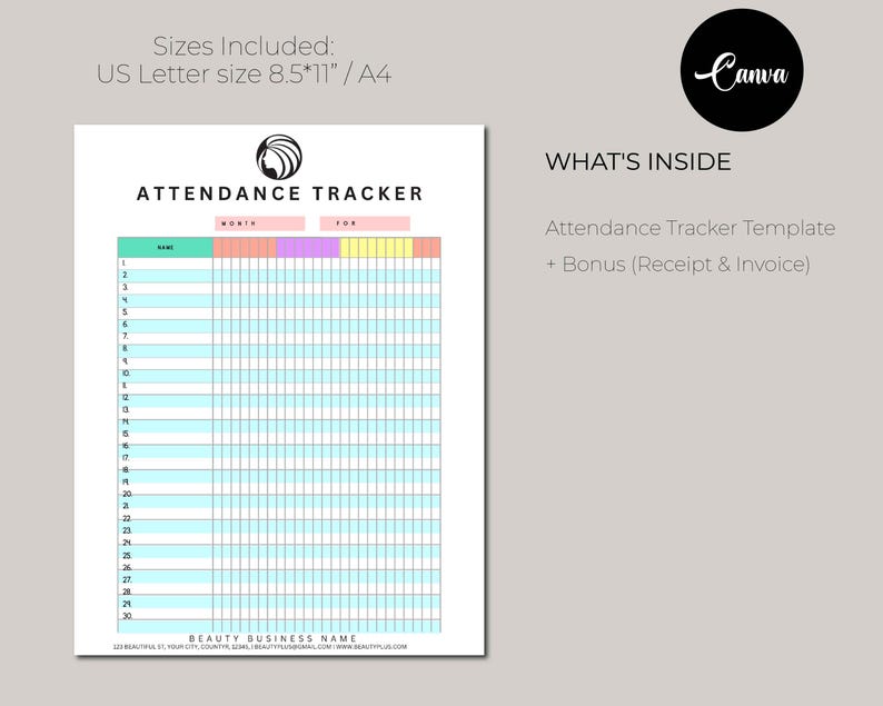 Colorful Attendance Sheet Template, Boho Attendance Tracking Chart for ...