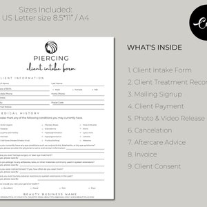 Body Piercing Consent Form, Body Modification, DIY Editable Canva ...