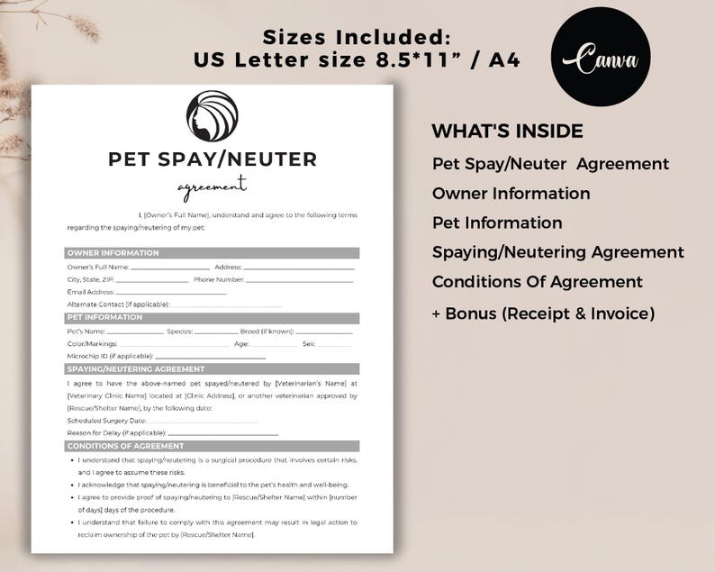Pet Spay or Neuter Agreement Form, Spay Neuter Contract Template ...