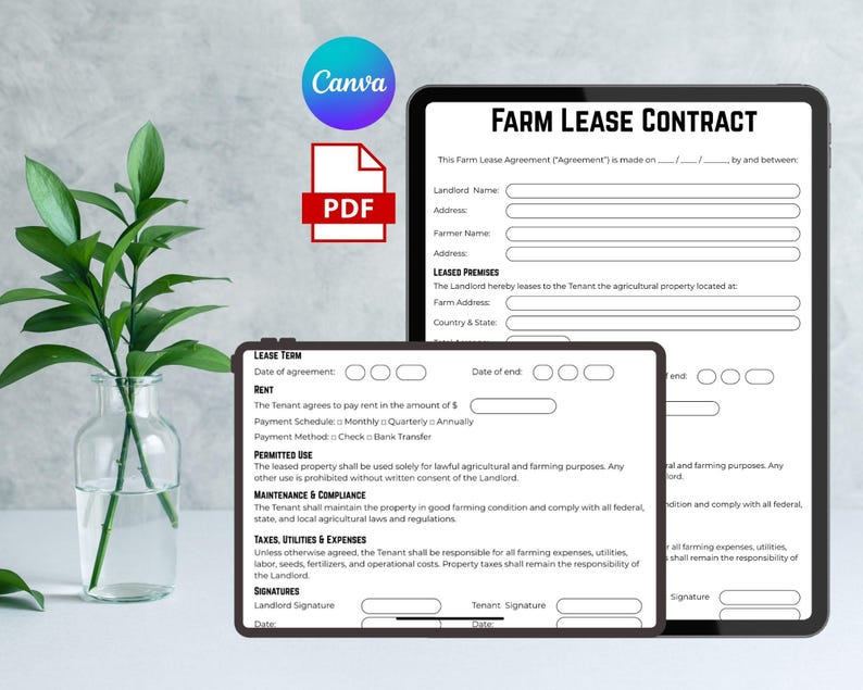 Editable Farm Land Rent Agreement, Farm Lease Contract Template ...