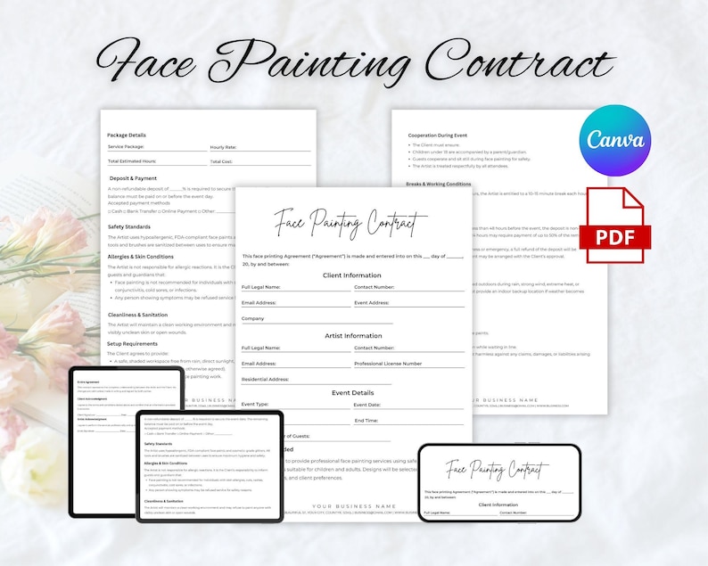 Face Painting Contract Agreement, Editable Face Painting Legal Business ...