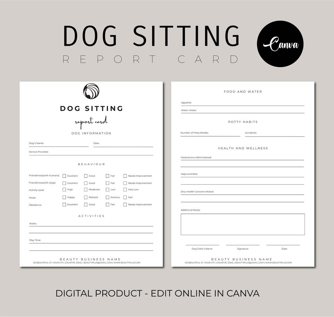 Editable Dog Report Card, Pet Report Card, Pet Sitting Report, Dog ...