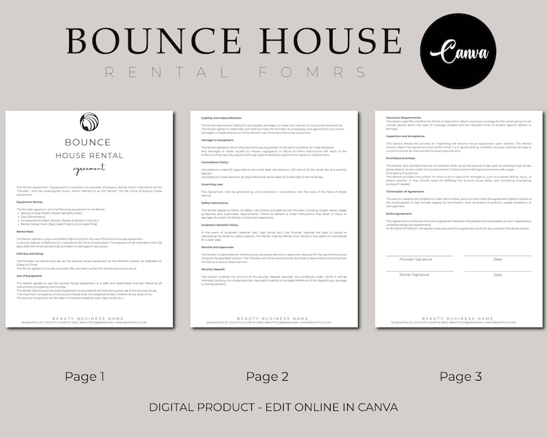 Bounce House Rental Contract Agreement Template, Invoice, Receipts ...