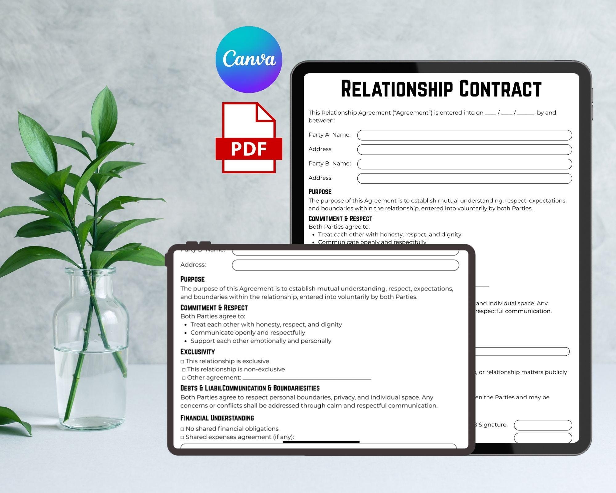 Editable Relationship Contract Template, One Page Relationship Contract ...