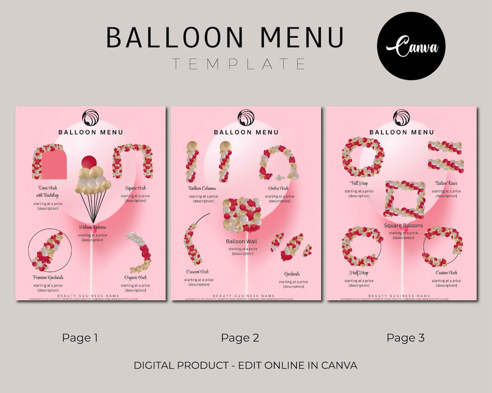 BALLOON MENU, Balloon MOCKUP Template, Balloon Artist, Editable Balloon ...