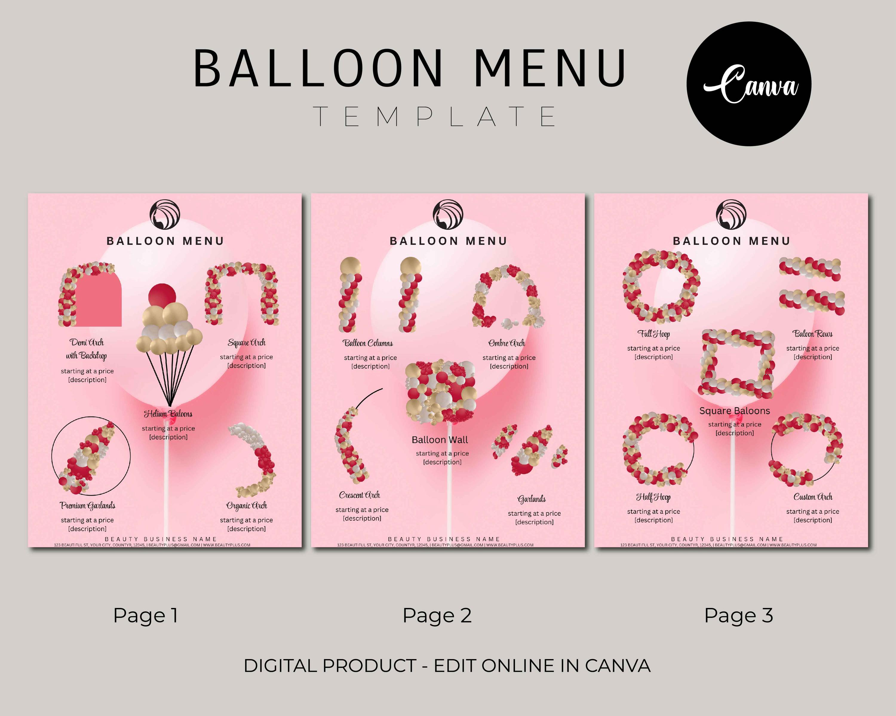 BALLOON MENU, Balloon MOCKUP Template, Balloon Artist, Editable Balloon ...