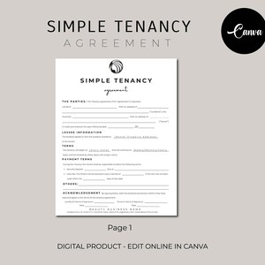 Simple Tenancy Agreement Template, Tenancy Agreement Template, Editable ...
