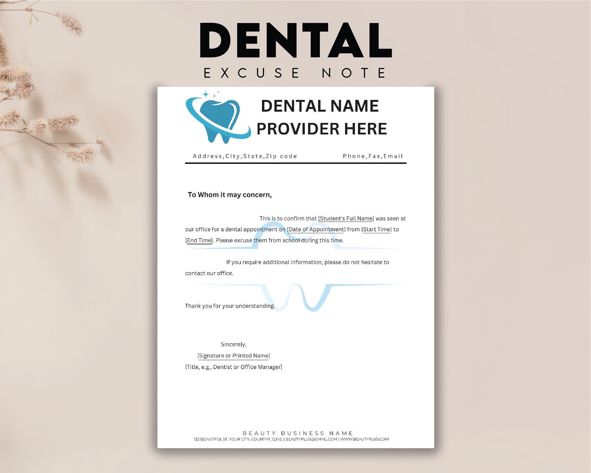 Dental and Orthodontic Medical Excuse Note, Dentist Excuse Note ...