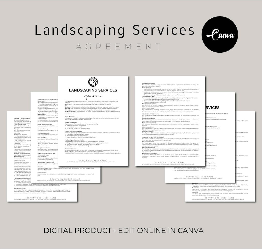 Editable Landscaping Contract Template, Lawn Care Contract, Garden Care ...