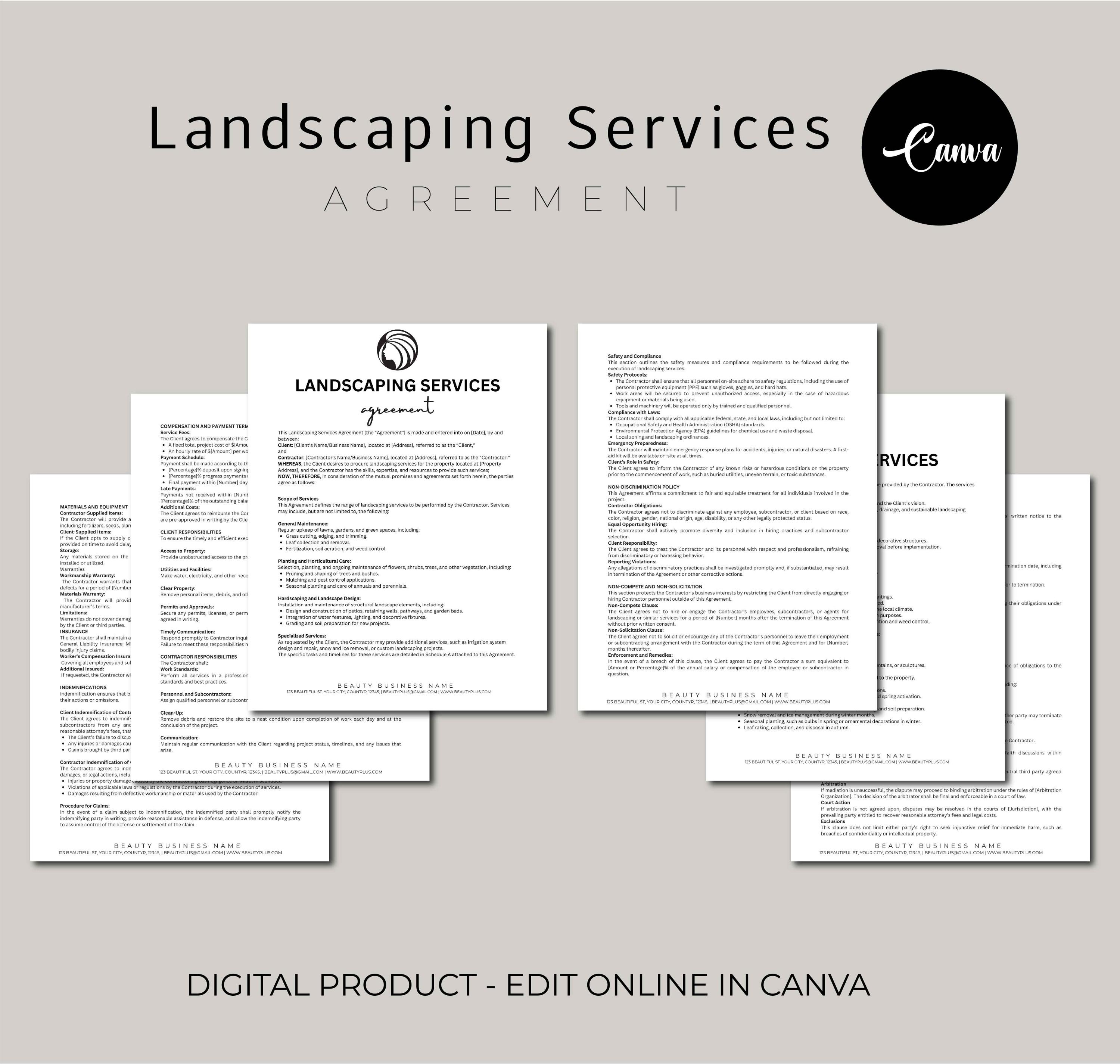 Editable Landscaping Contract Template, Lawn Care Contract, Garden Care ...