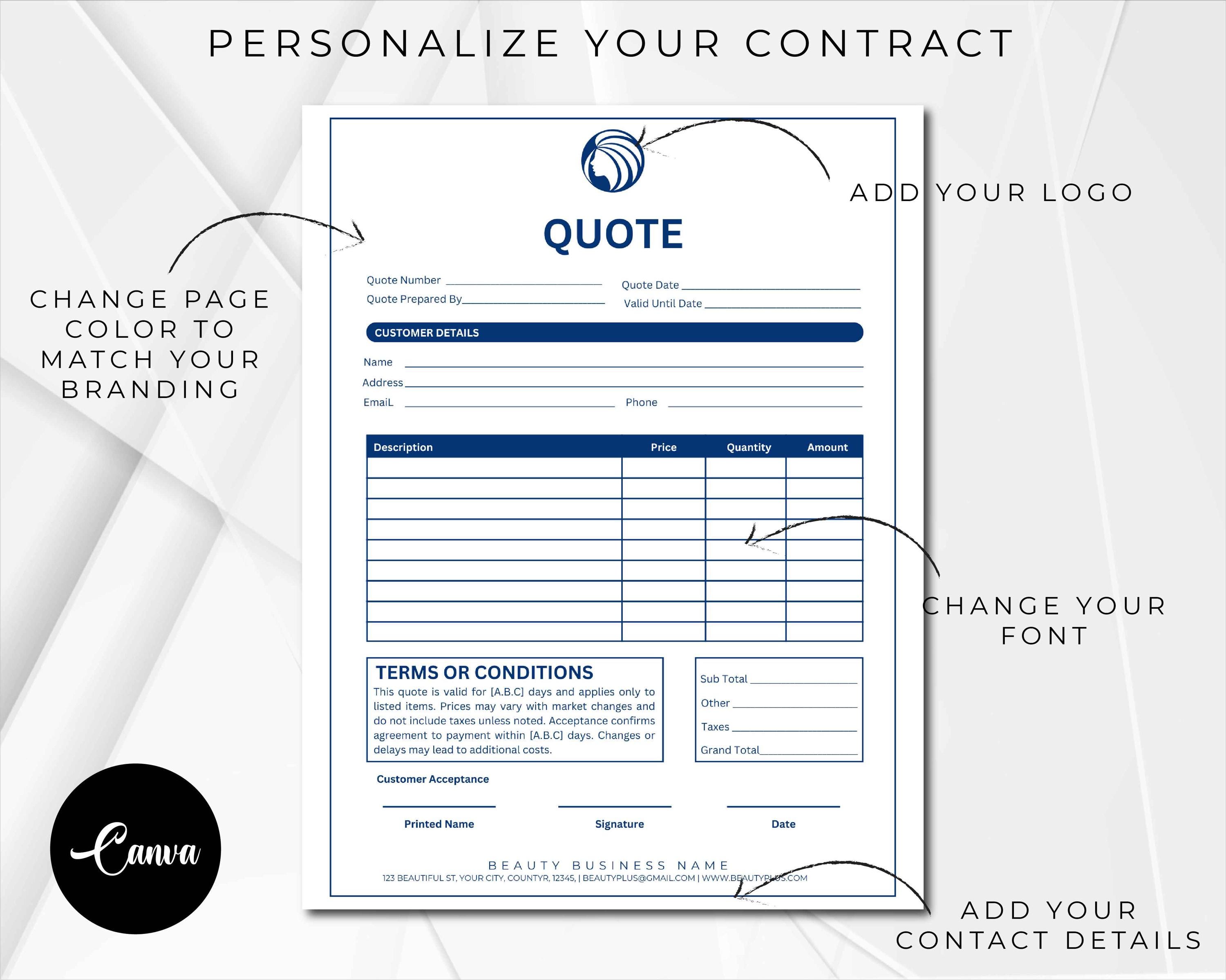 Editable Quote Template, Quote Form, Job Quote, Job Proposal, Editable ...