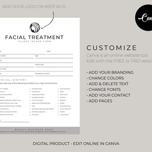 Facial Treatment Forms, Editable Esthetician Templates, Printable ...