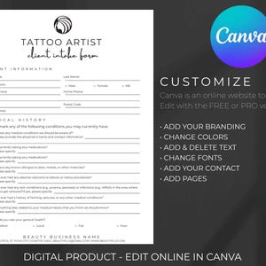 Editable Tattoo Artist Forms Bundle, Tattoo Consent Form, Tattoo ...