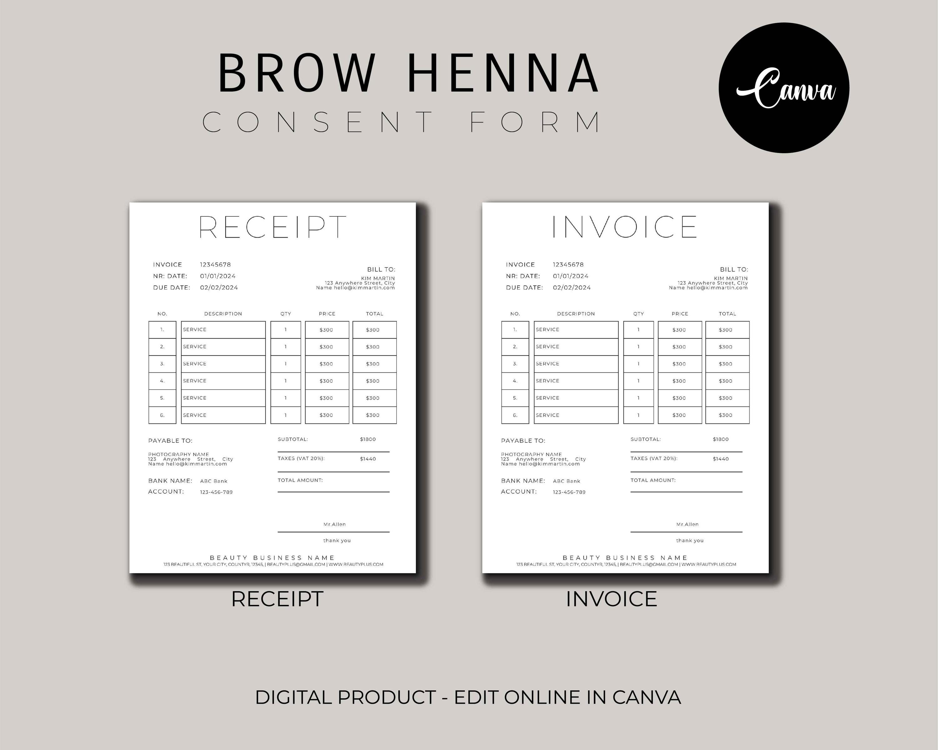 Editable Henna Brow Consent Form Template, Henna Brow Tint Intake Form ...