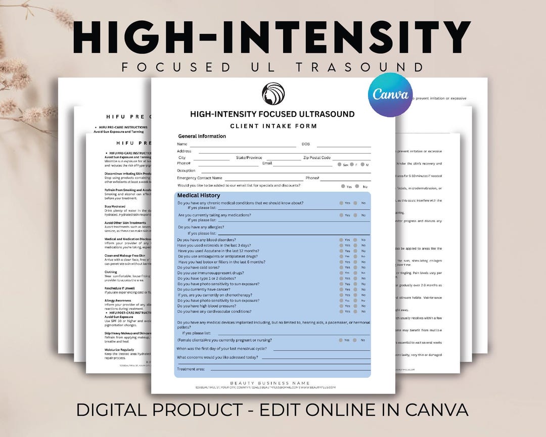 HIFU Consent Intake Forms, High Intensity Focused Ultrasound Client Intake Form, HIFU Treatment ...
