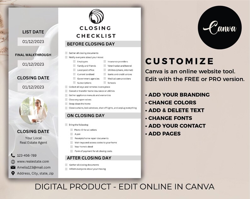 Closing Checklist, Realtor Moving Checklist, Closing Tracker, Real ...