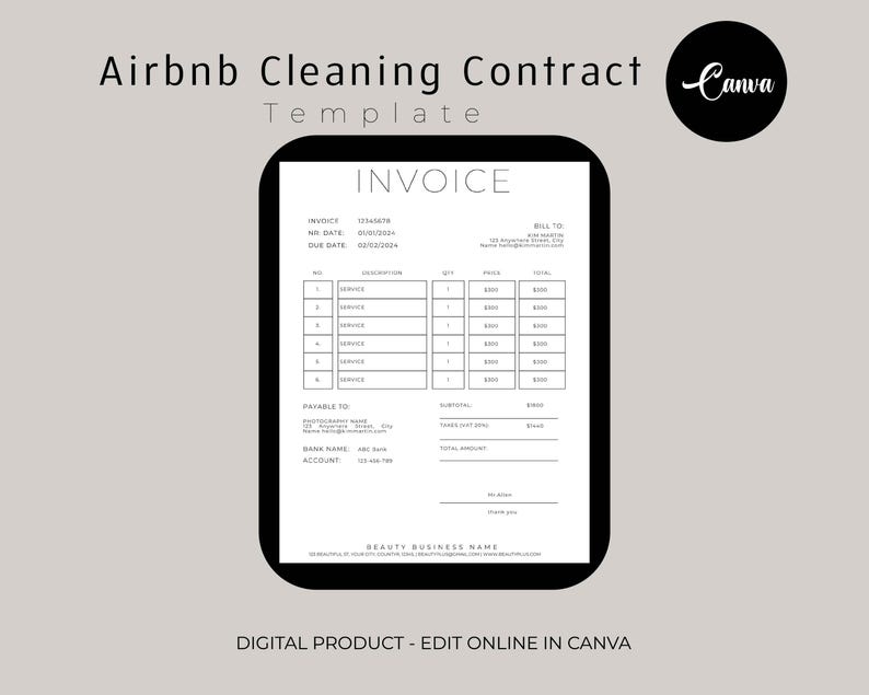 Airbnb Cleaning Contract Template PDF, Property Owners, Professional ...