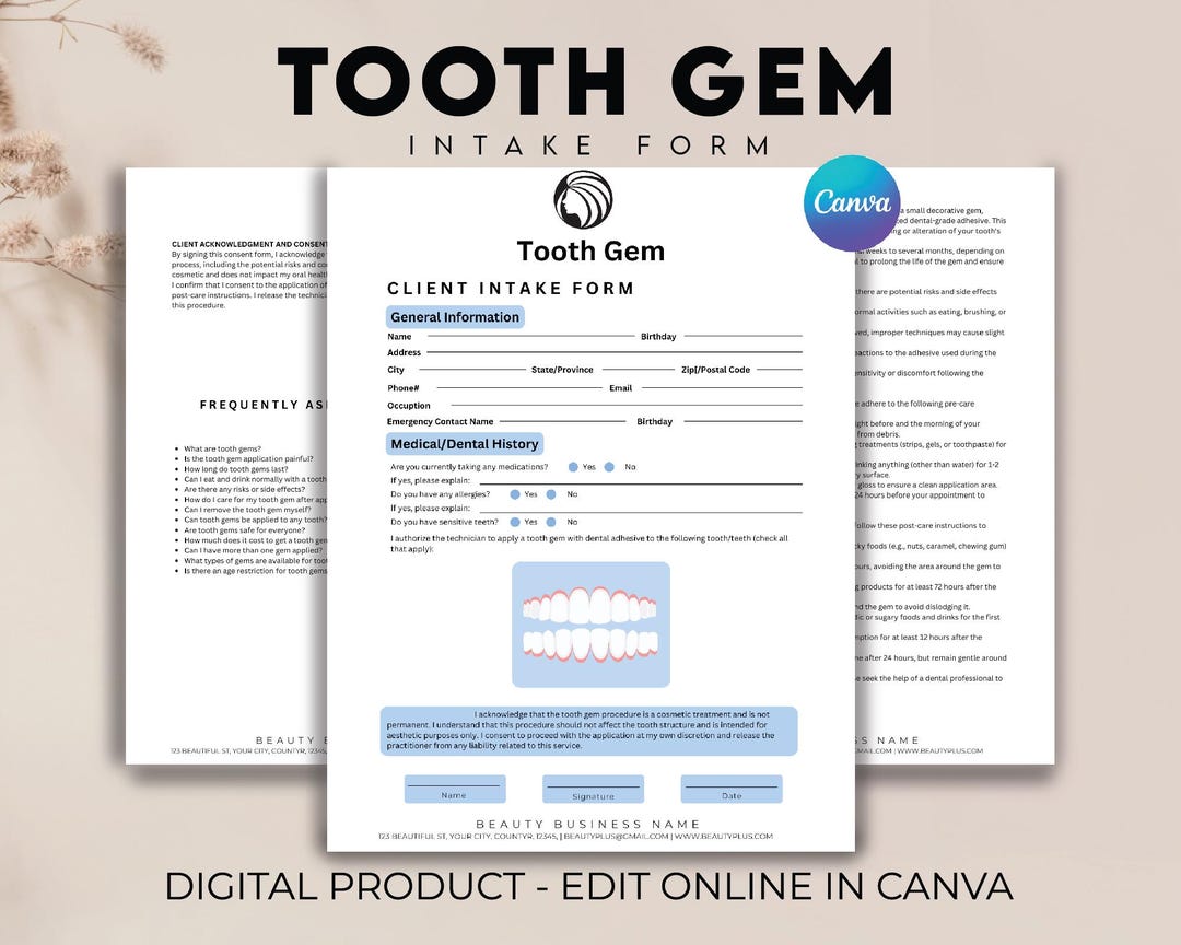 Tooth Gem Consent Form, Tooth Gem Consultation Forms, Tooth Gem Waiver ...