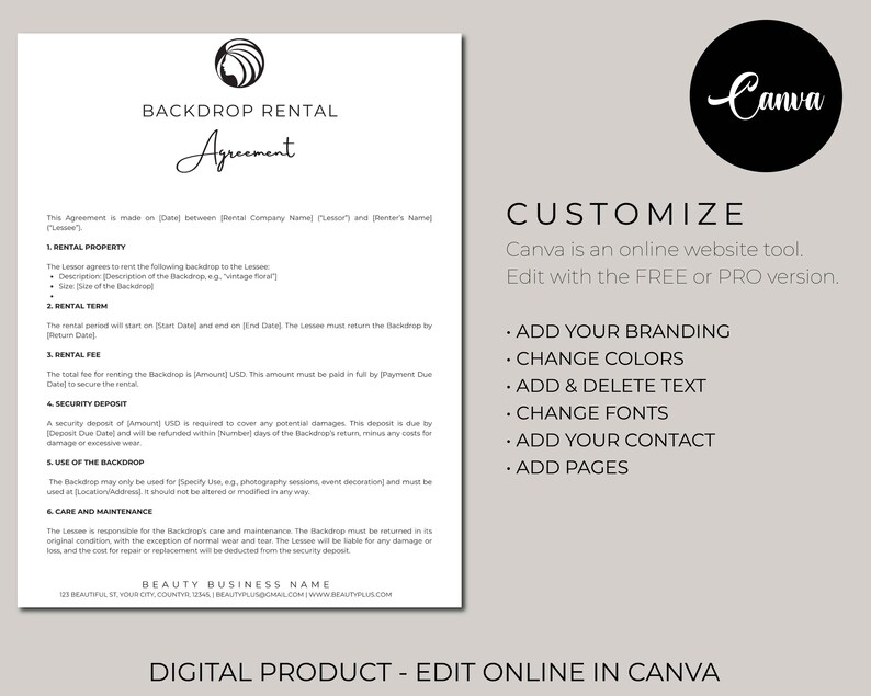 Professional Backdrop Rental Agreement, Backdrop Rental Contract ...