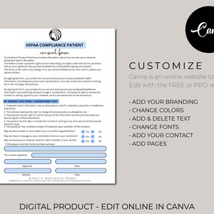 Editable HIPAA Consent Form Template, Medical Consent, New Patient Form ...