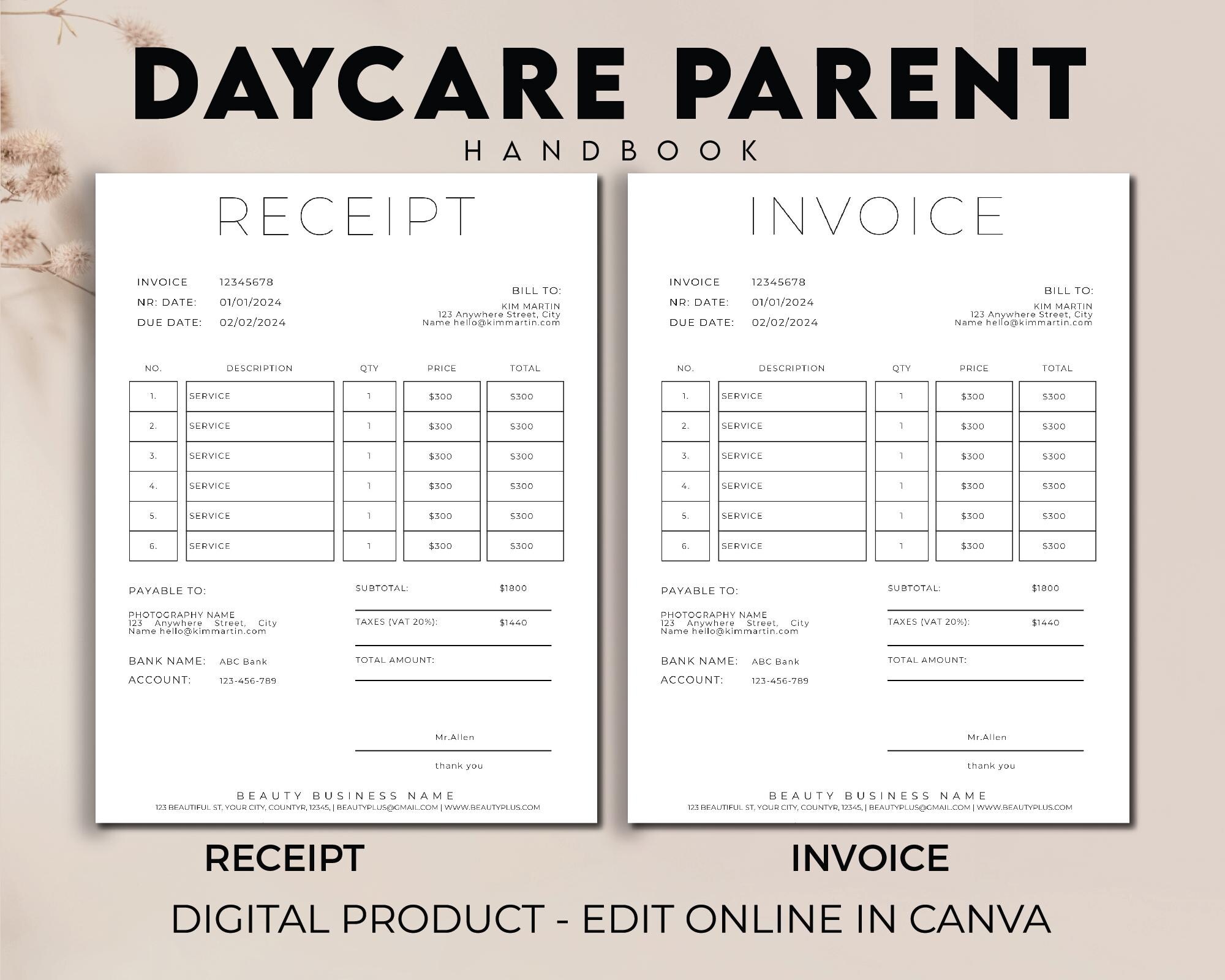 Daycare Parent Handbook, Daycare Contract Template, Daycare Policy ...