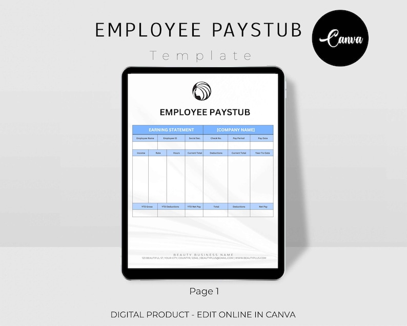 Employee Pay Stub, Employee Payroll, Bi-weekly Paystub, Editable Pay ...