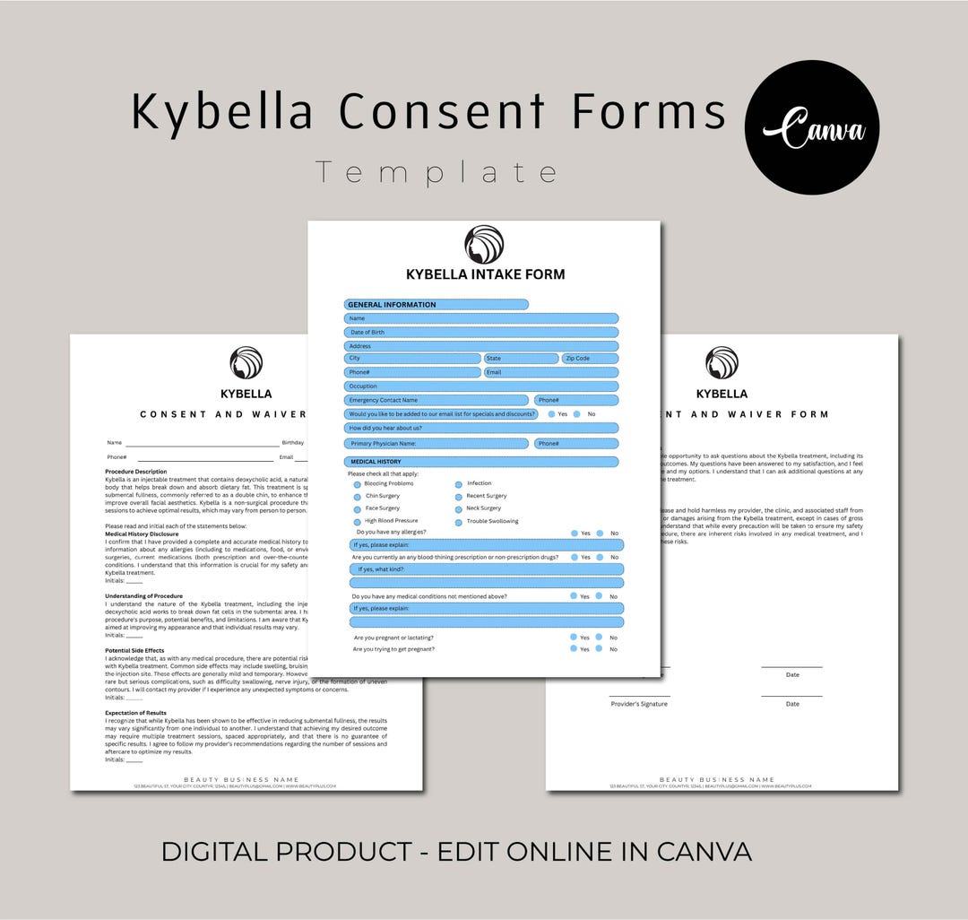 Kybella Consultation and Consent Form, FULLY EDITABLE, Lipodissolve ...