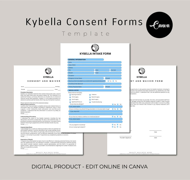 Kybella Consultation and Consent Form, FULLY EDITABLE, Lipodissolve ...