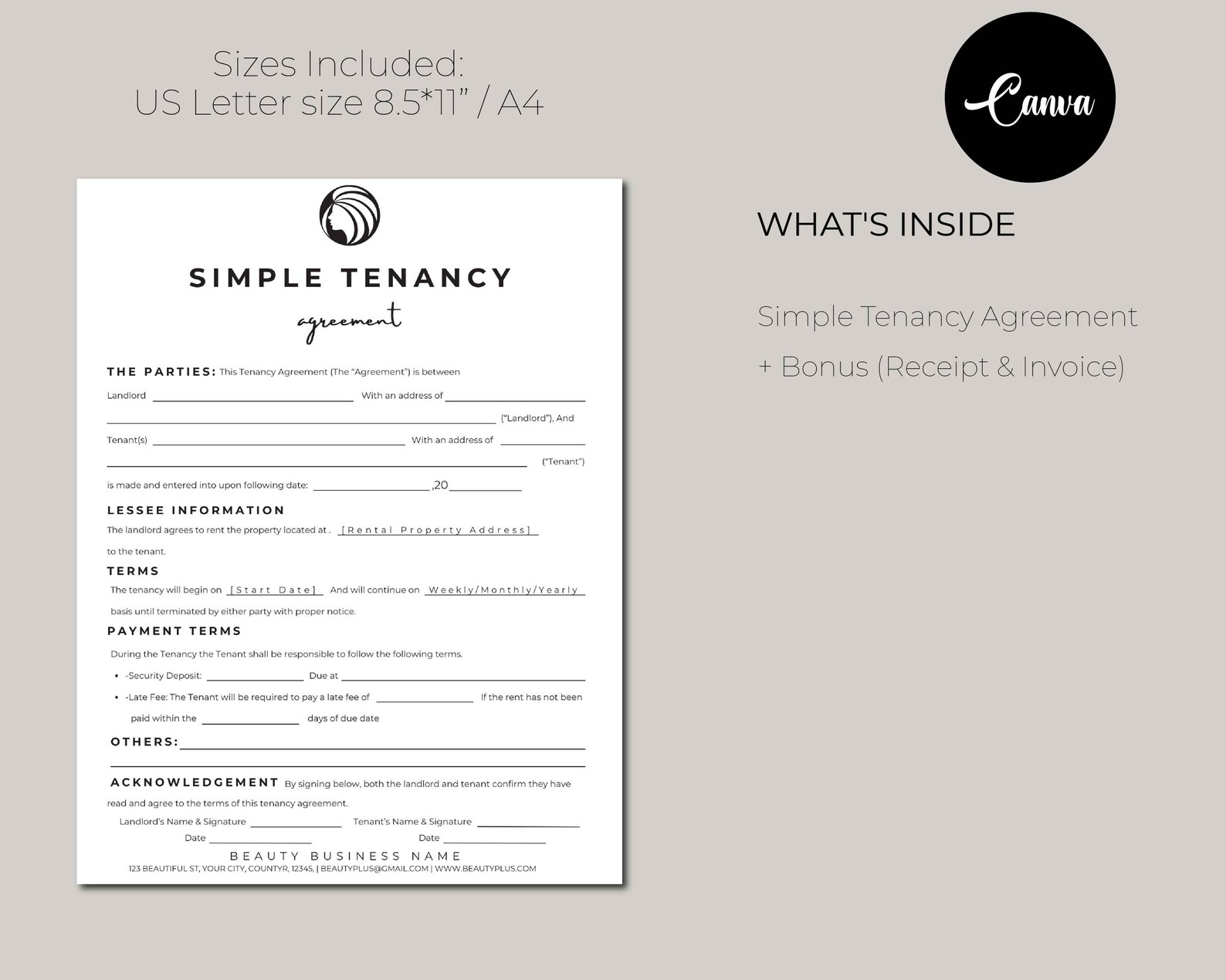 Simple Tenancy Agreement Template, Tenancy Agreement Template, Editable ...