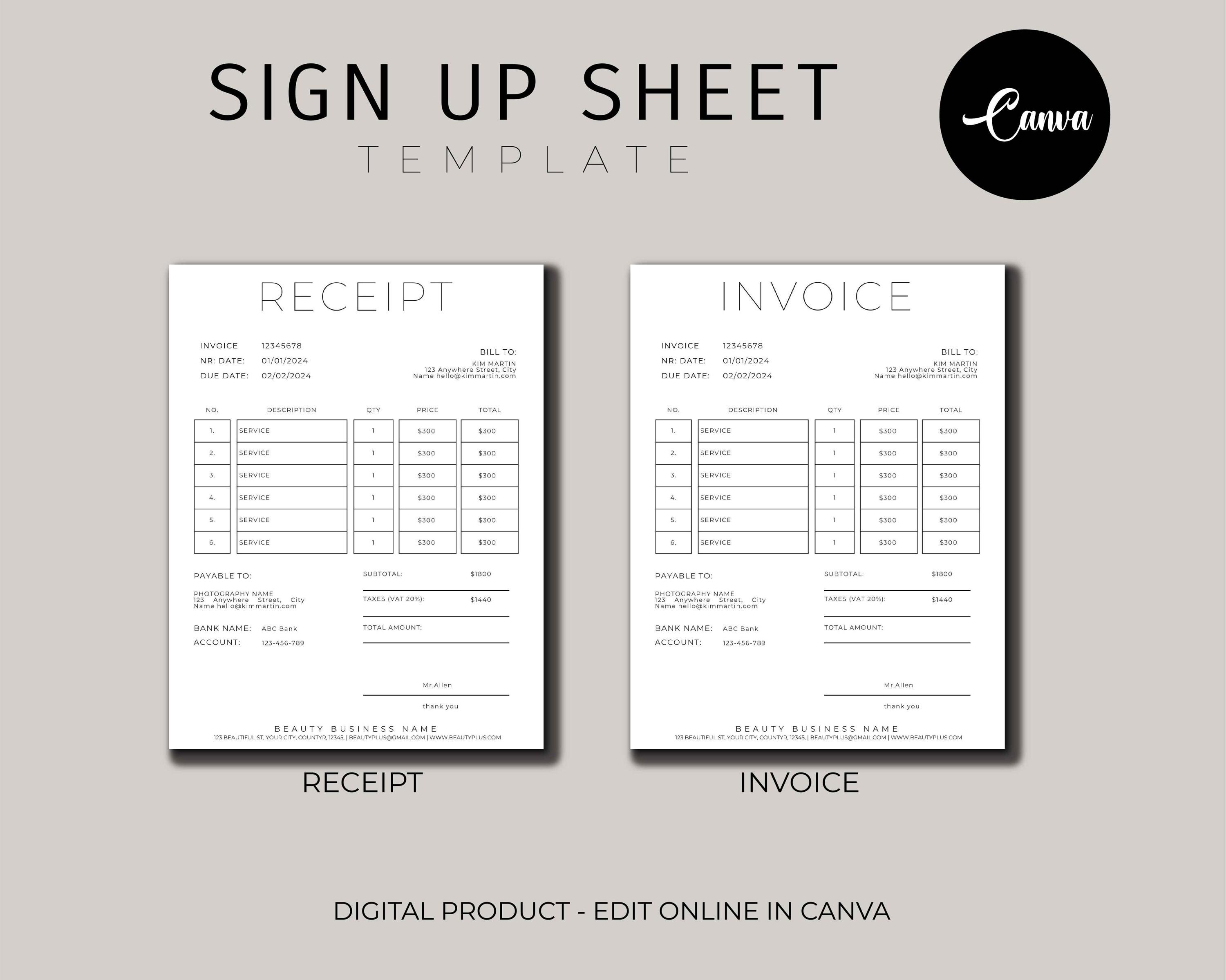 Editable Sign up Sheet Template, Event Sign up Sheet, Sign up List ...