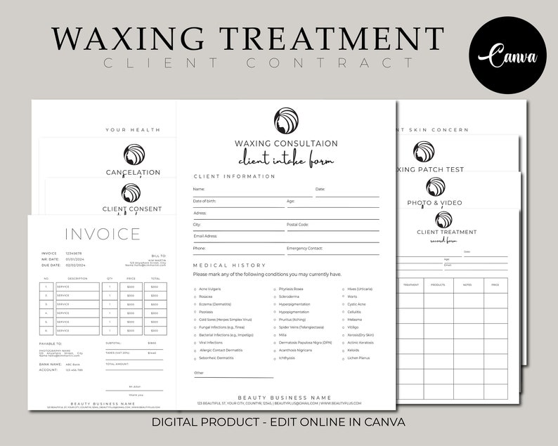 Waxing Treatment Forms, Printable Waxing Consent Forms, Consultation ...
