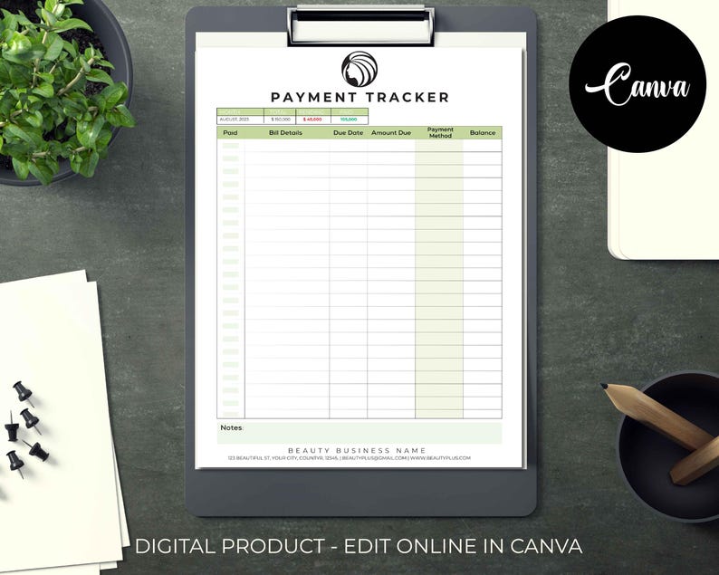 Payment Tracker Canva Template, Printable Client Payment History ...