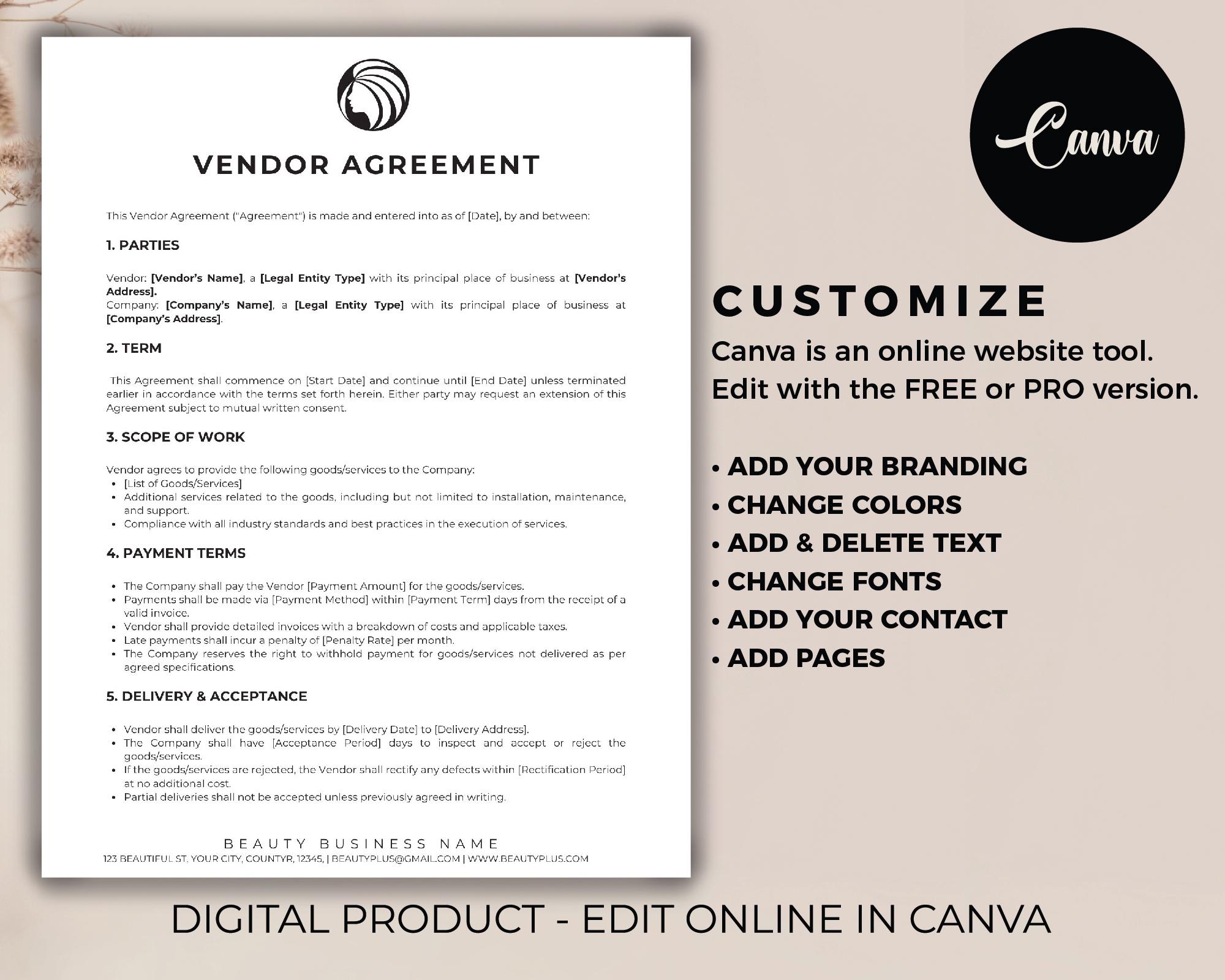 Simple Vendor Contract Template, Vendor Agreement Template ...