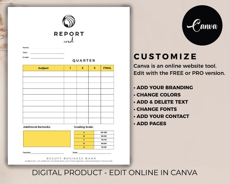 Editable Homeschool Report Card Template, Academic Transcript, Grade ...