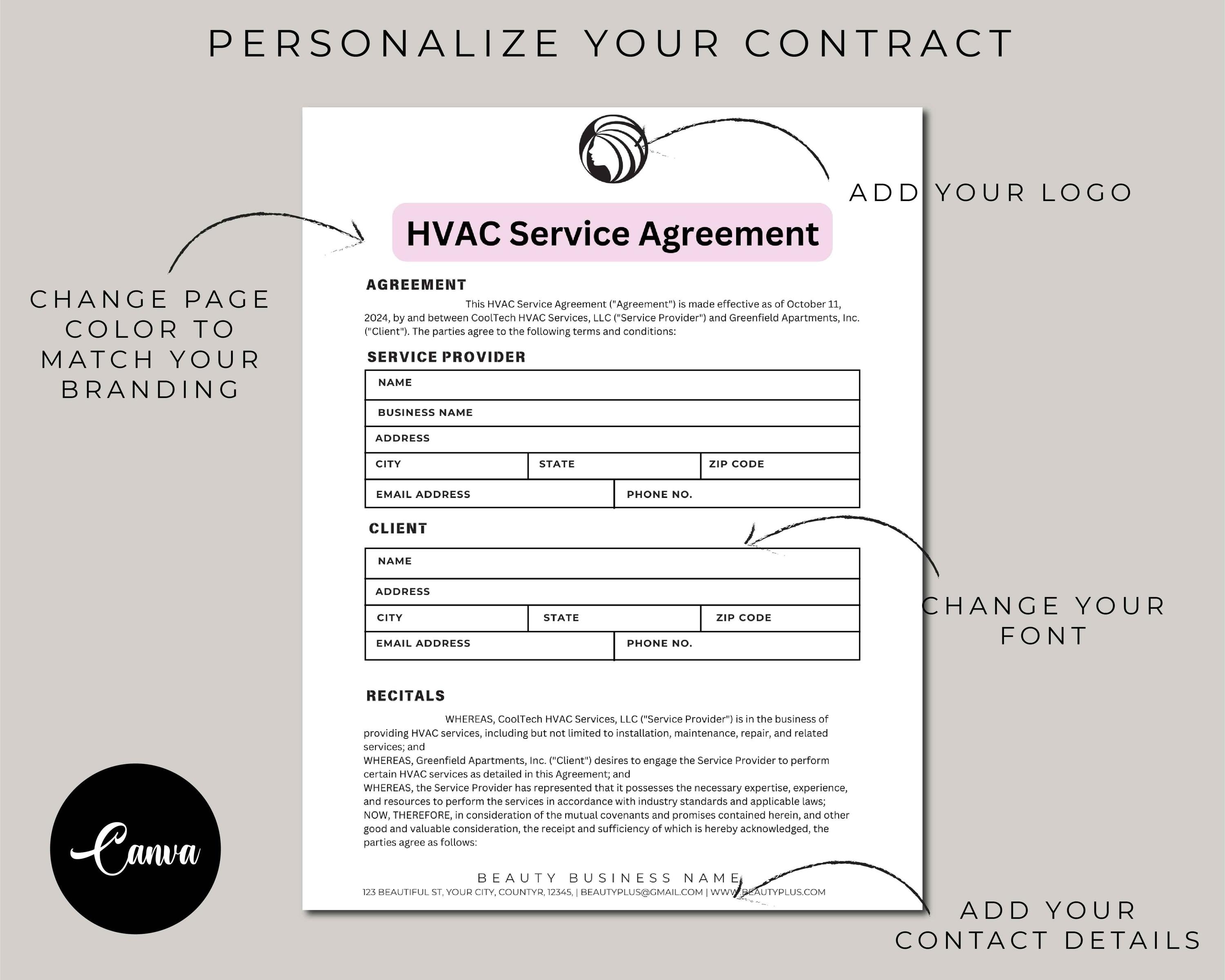 Editable HVAC Service Agreement, Hvac Templates, Hvac Contracts, Hvac ...