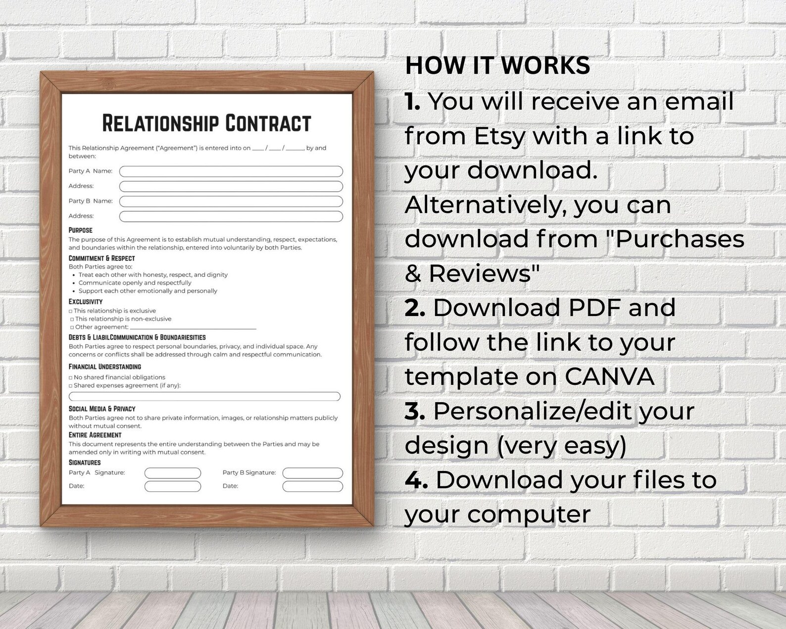 Editable Relationship Contract Template, One Page Relationship Contract ...
