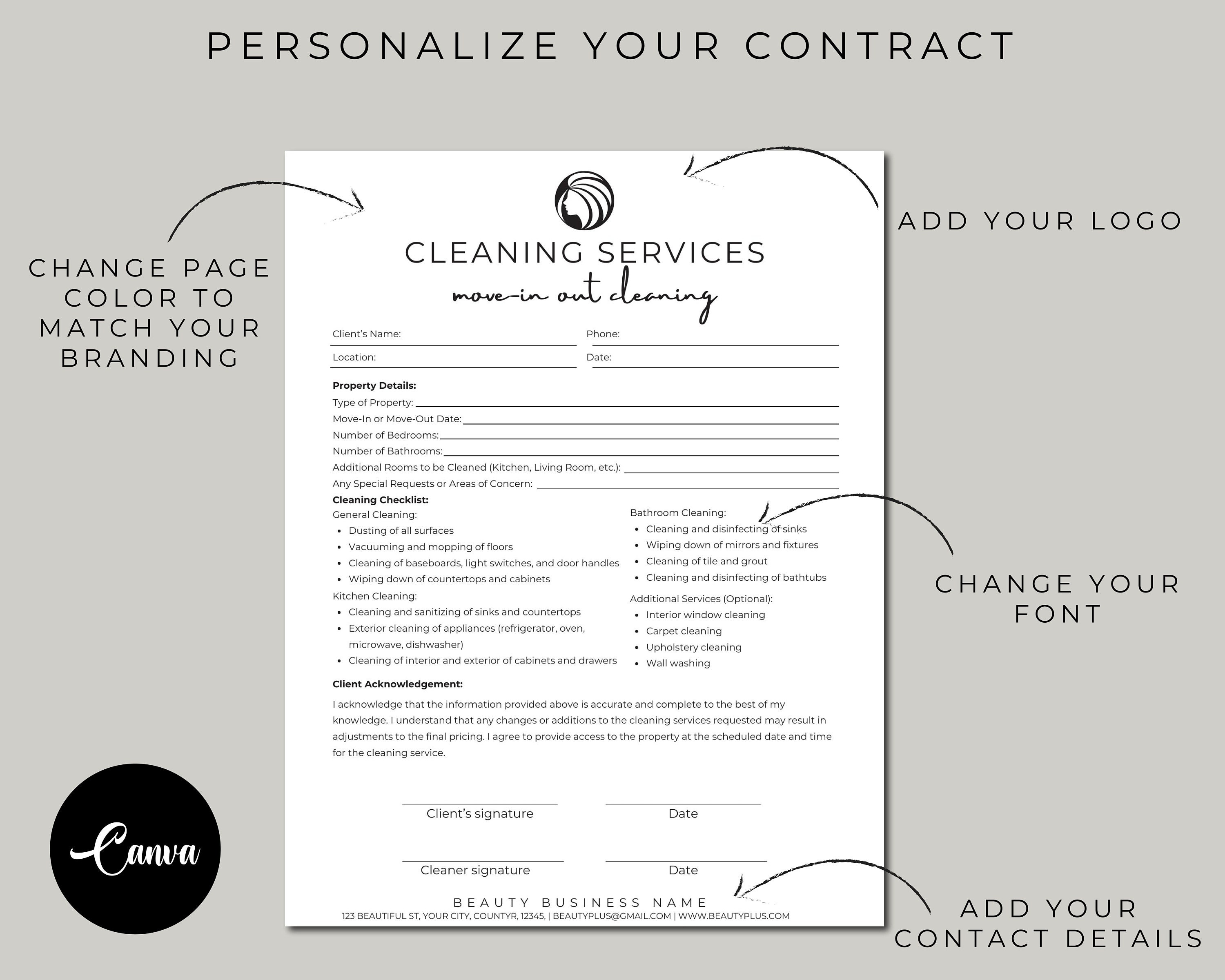 Cleaning Business Document Bundle, Editable Cleaning Service Agreement ...