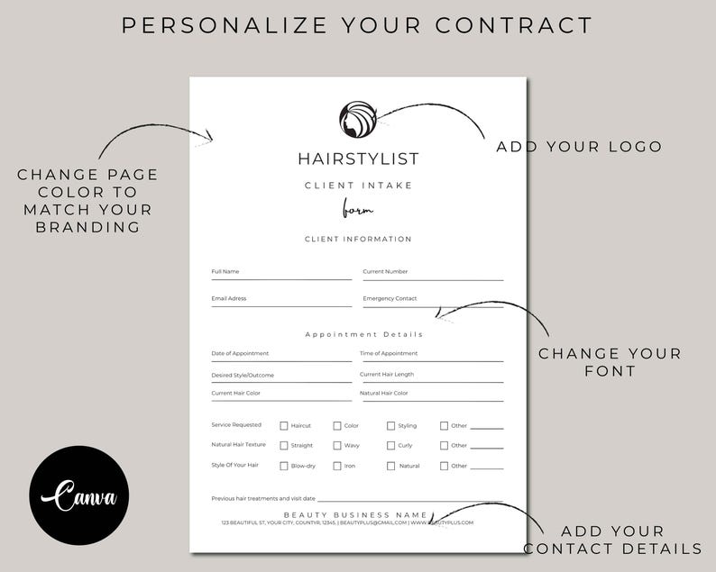 Professional Hairstylist Forms Bundle, Hairstylist Client Intake Form ...