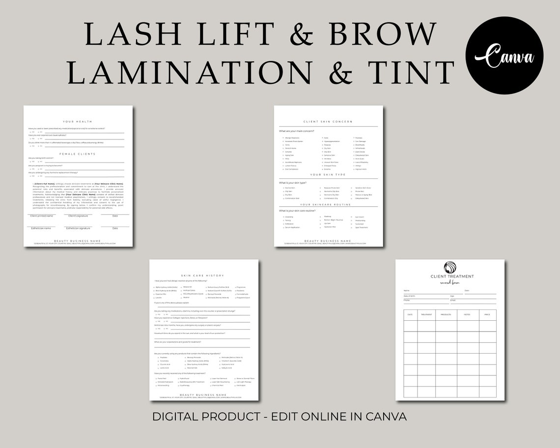 Editable Lash Lift and Brow Lamination Templates, Lash Intake and ...