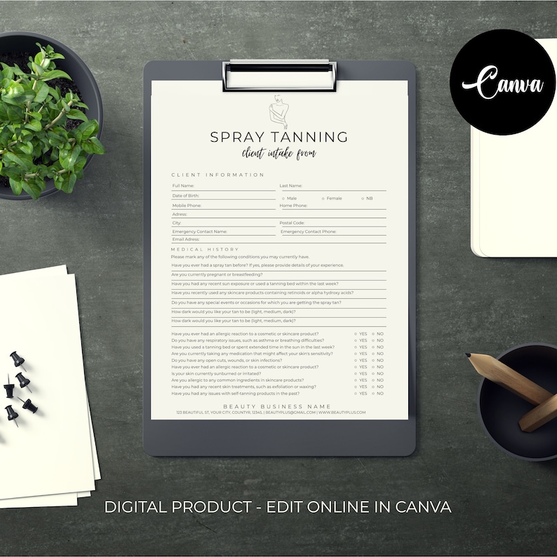 Spray Tan Consent Form, Tanning Consent, Spa Forms, Tanning Salon Forms ...