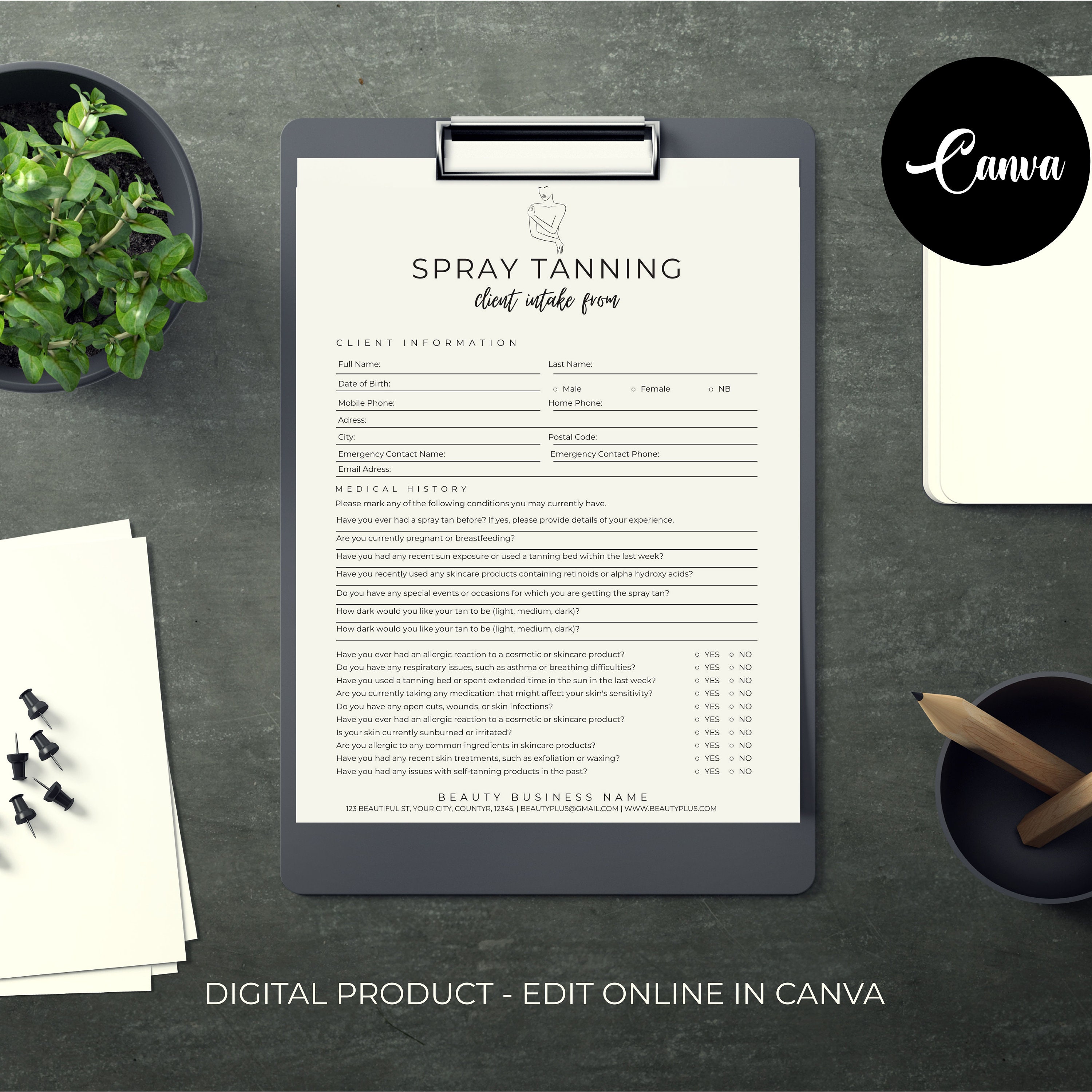 Spray Tan Consent Form, Tanning Consent, Spa Forms, Tanning Salon Forms ...