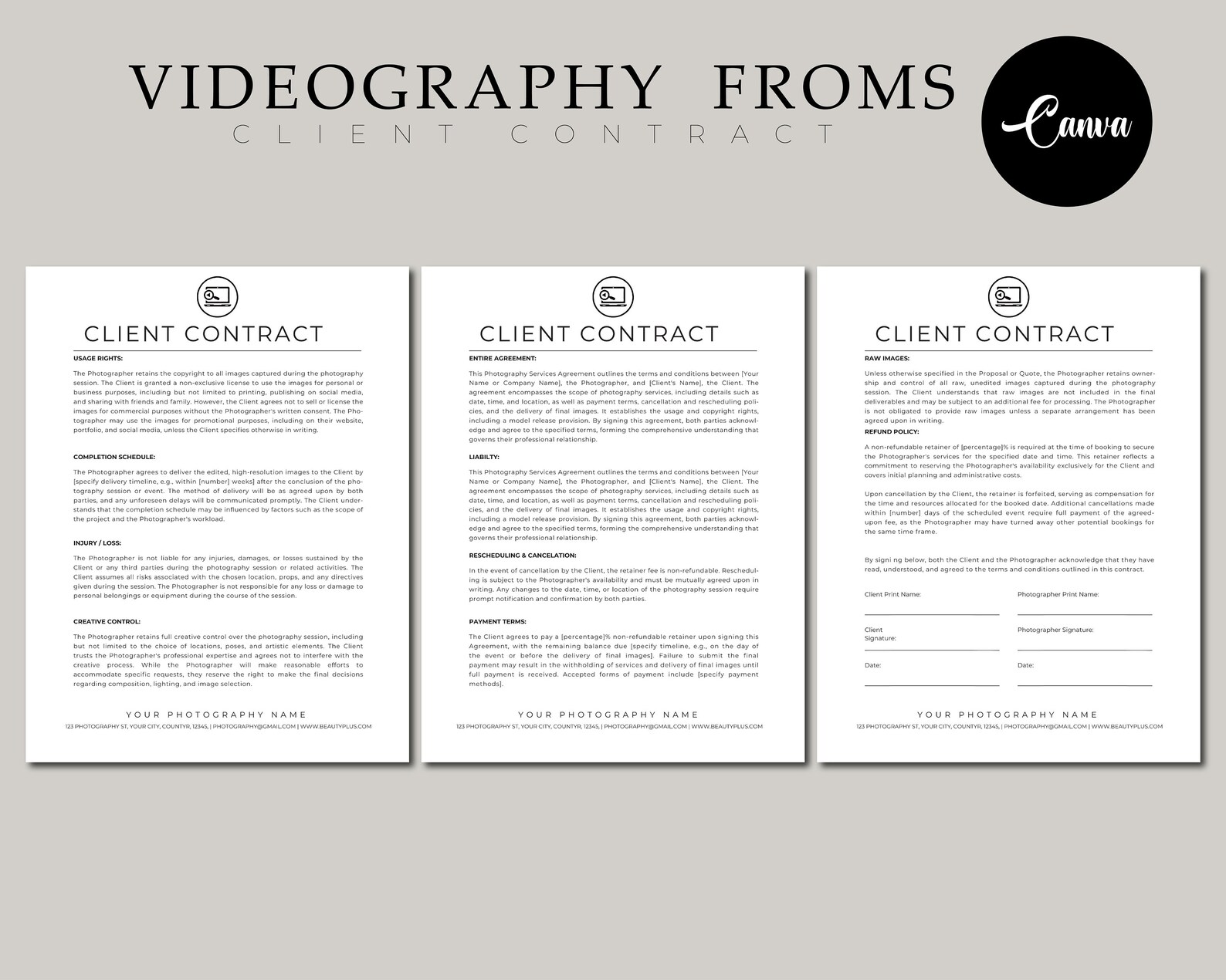 Videography Contract Template, Photography Forms, Contract Template ...