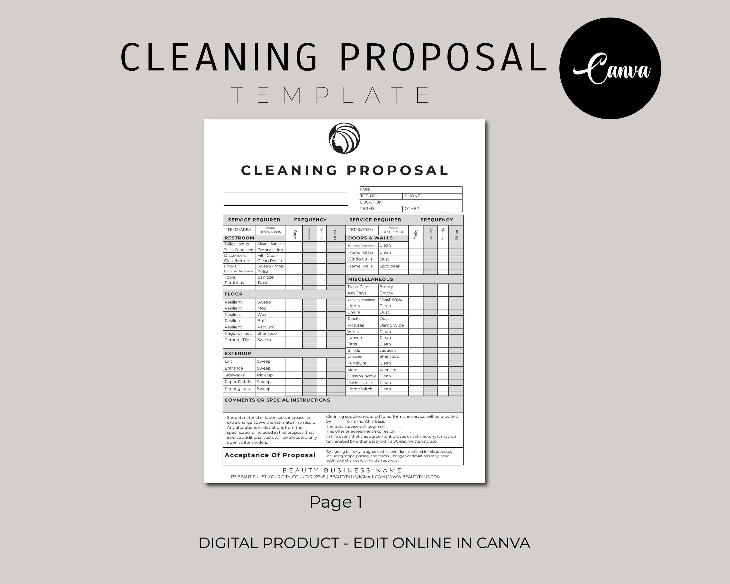 Cleaning Proposal Template, Editable Cleaning Service Proposal ...