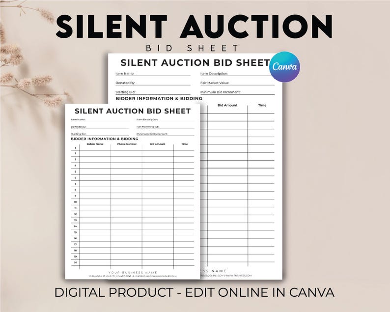 Editable Silent Auction Template, Silent Auction Sheet, Silent Auction ...