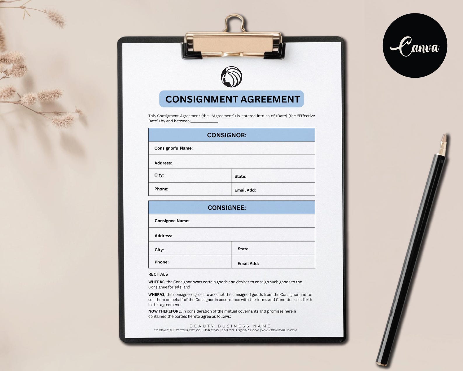 Editable Consignment Agreement, Consignment Store Forms, Product ...