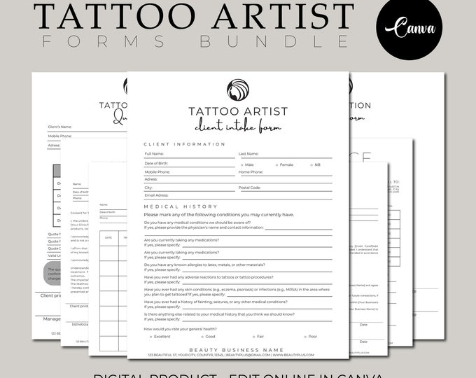 Tattoo Form Bundle, Small Tattoo Form, Editable Tattoo Consent Form ...