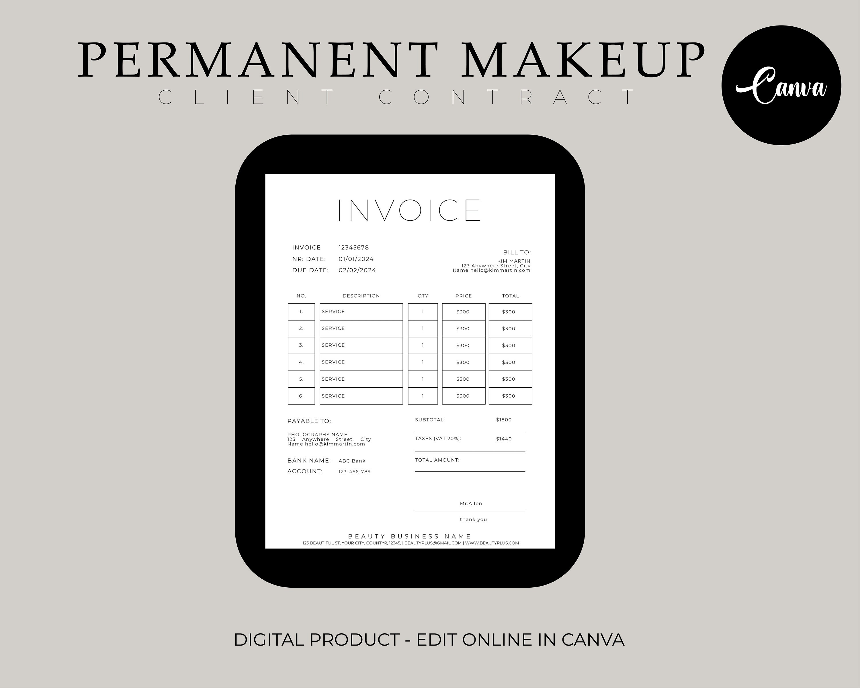 Permanent Makeup Forms, PMU Consent Form, PMU Aftercare Card, Makeup ...